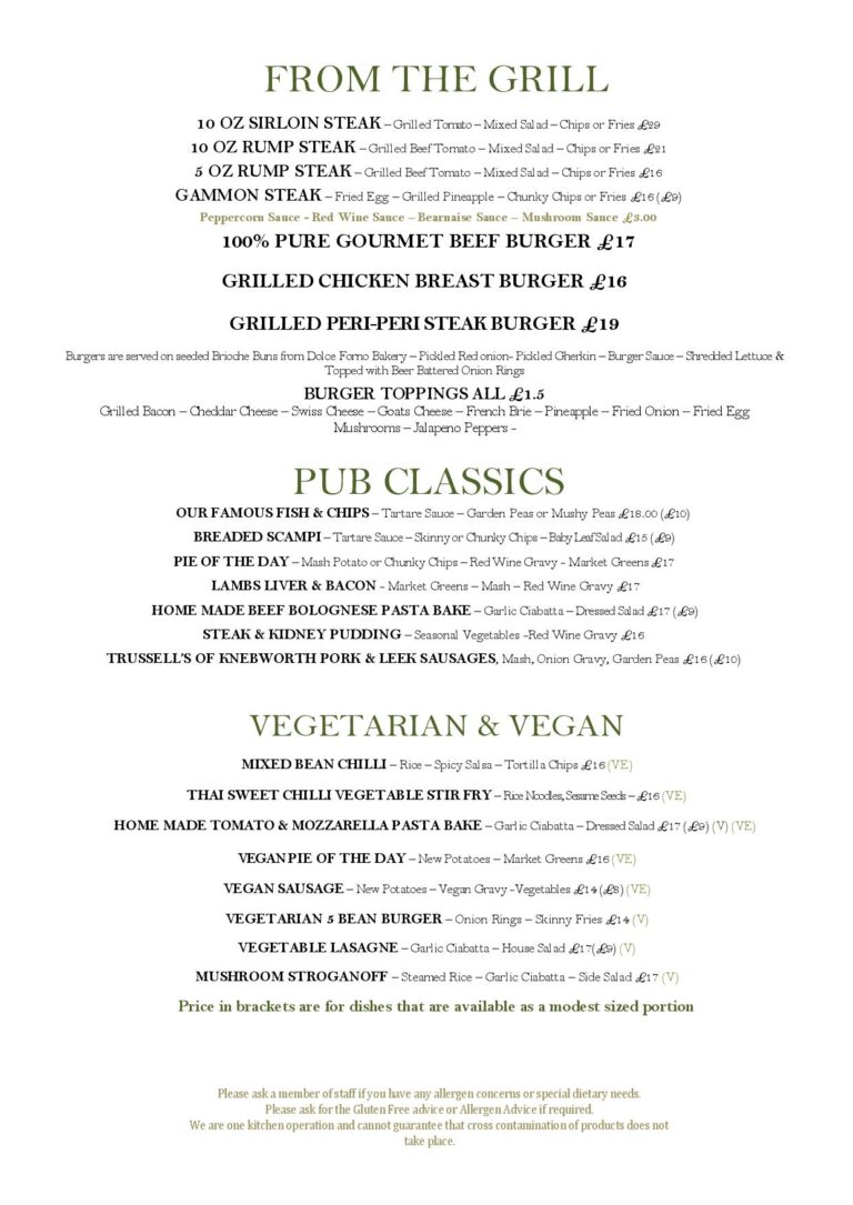 Cowper Arms Main Menu - Cowper Arms